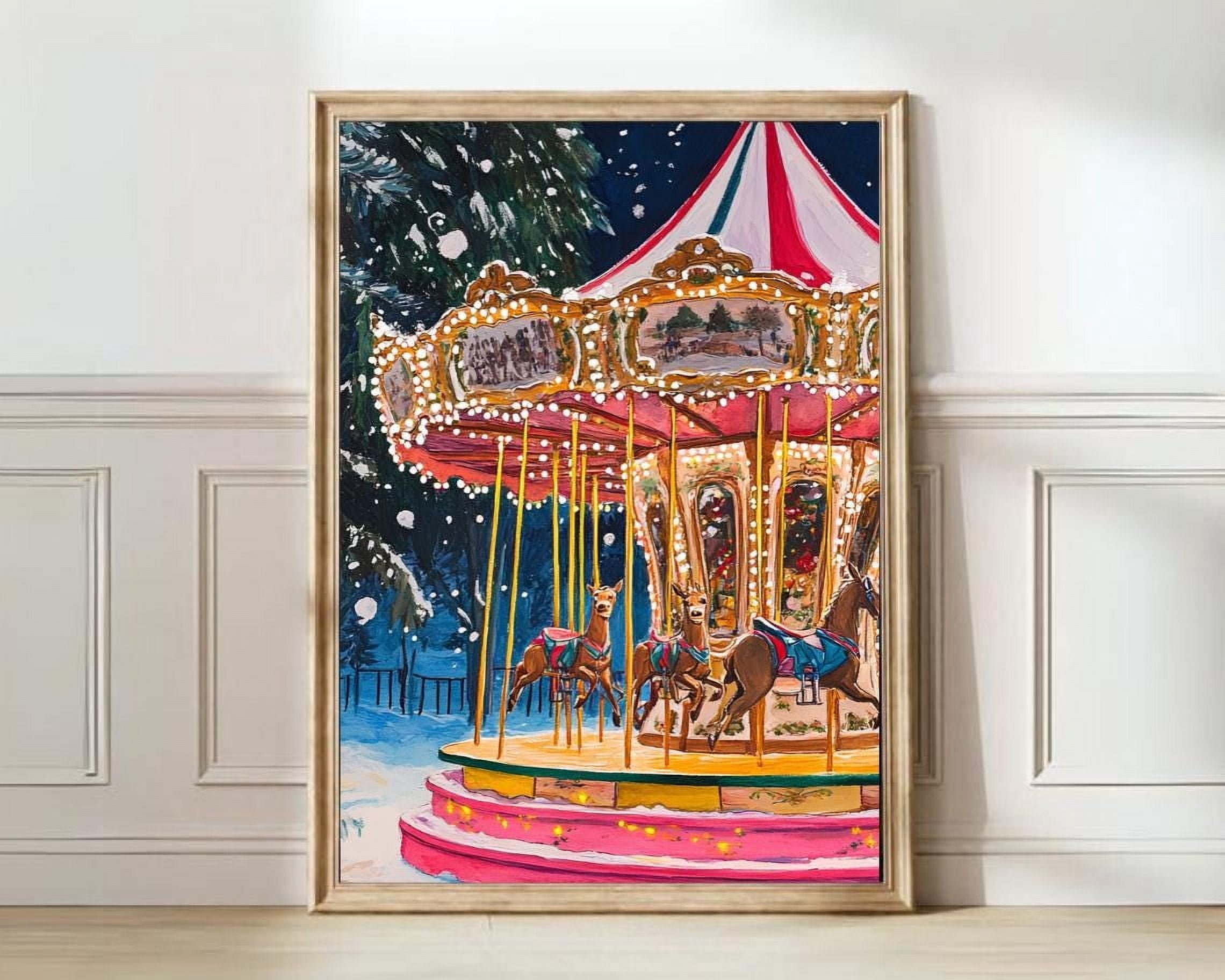 Miluva Retro Carousel Print Colorful Carousel Reindeer Print Bright ...