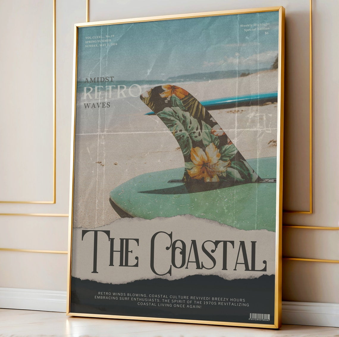 Miluva Retro Coastal Surf Magazine Print Surf Up Wall Art, Surf Board ...