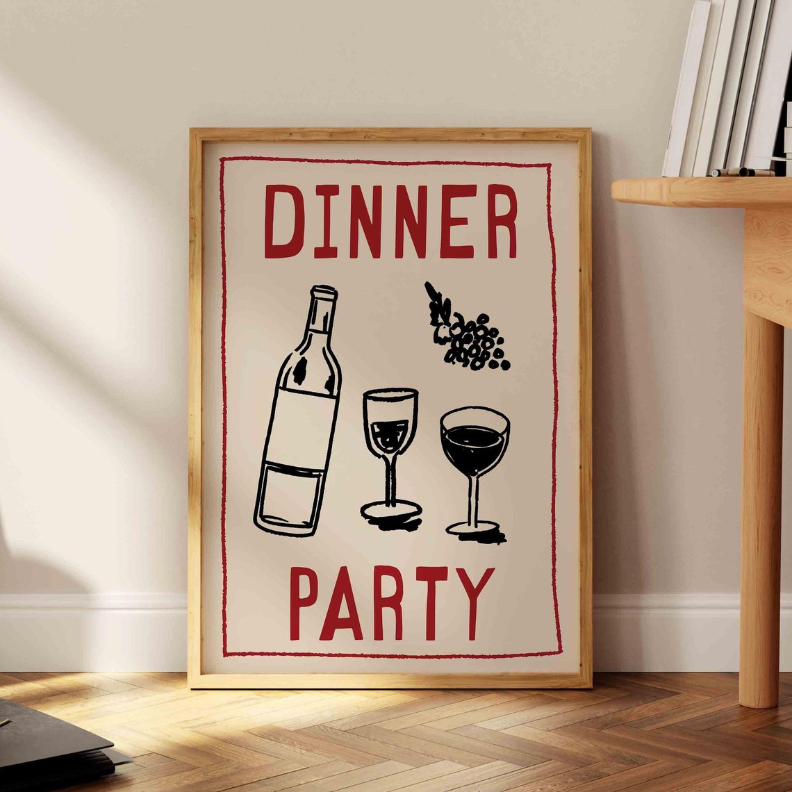 Miluva Retro Dinner Party Print, Food And Drinks Illustrations Poster ...