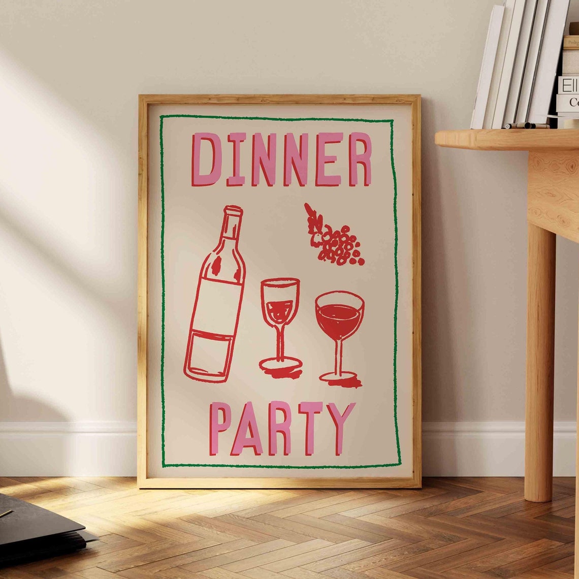 Miluva Retro Dinner Party Print, Food And Drinks Illustrations Poster ...