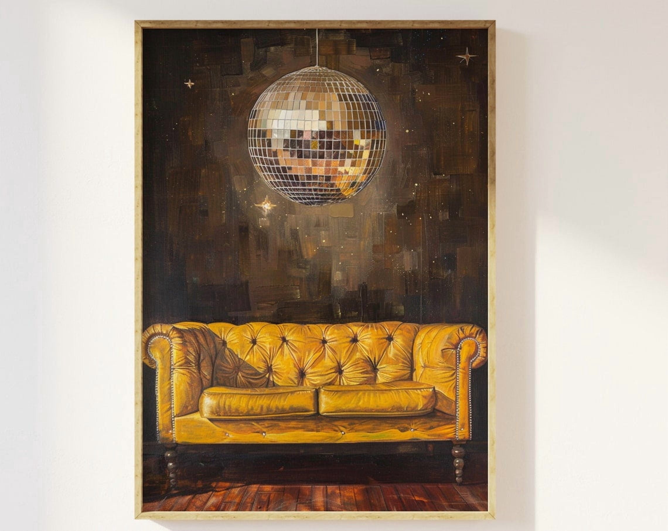 Miluva Retro Disco Ball Above Sofa Art Print 1970S Disco Glam Aesthetic ...