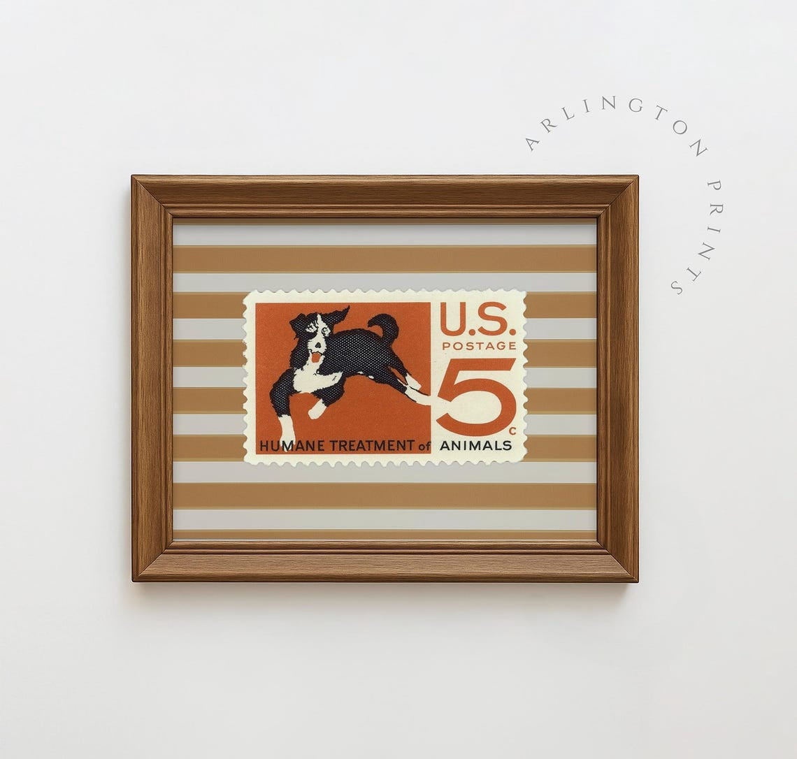 Miluva Retro Dog Postage Stamp Print, Humane Treatment Of Animals Art ...