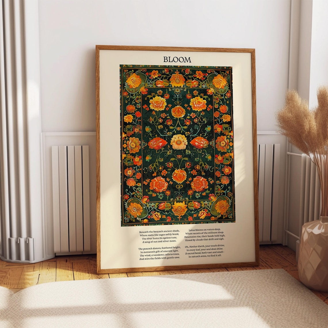 Miluva Retro Floral Art Print With Poetic Verse Poster - Pattern Flower ...