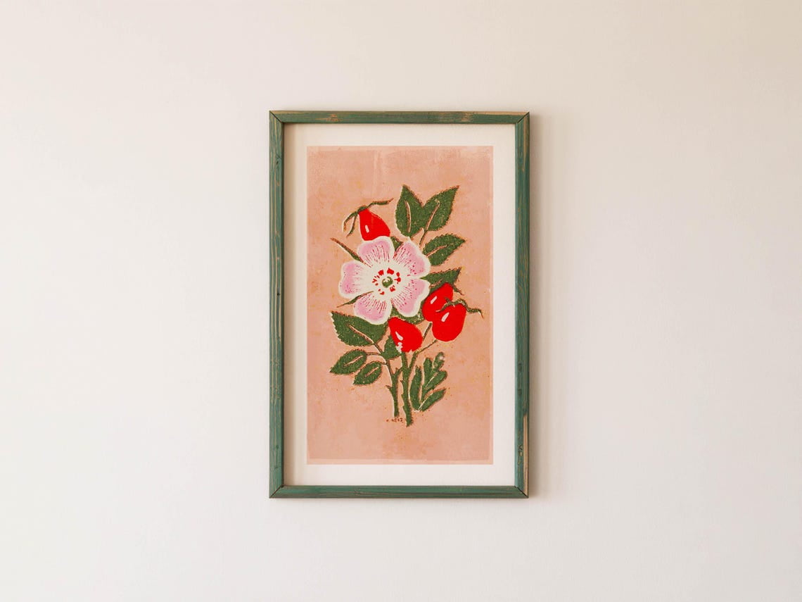 Miluva Retro Flower Art Print Retro Pink Flower Poster Kitchen Wall Art ...