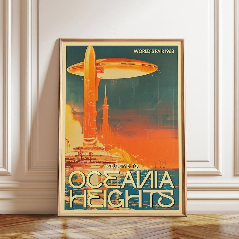Miluva Retro Futuristic Floating City Poster - Oceania Heights World S ...