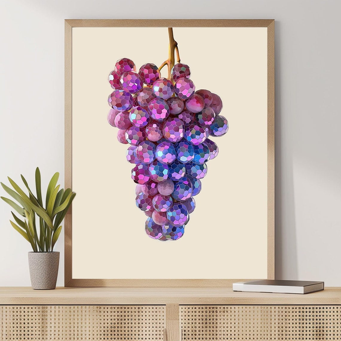 Miluva Retro Grapes Disco Ball Print, Glam Mirror Ball Bar Cart Poster ...