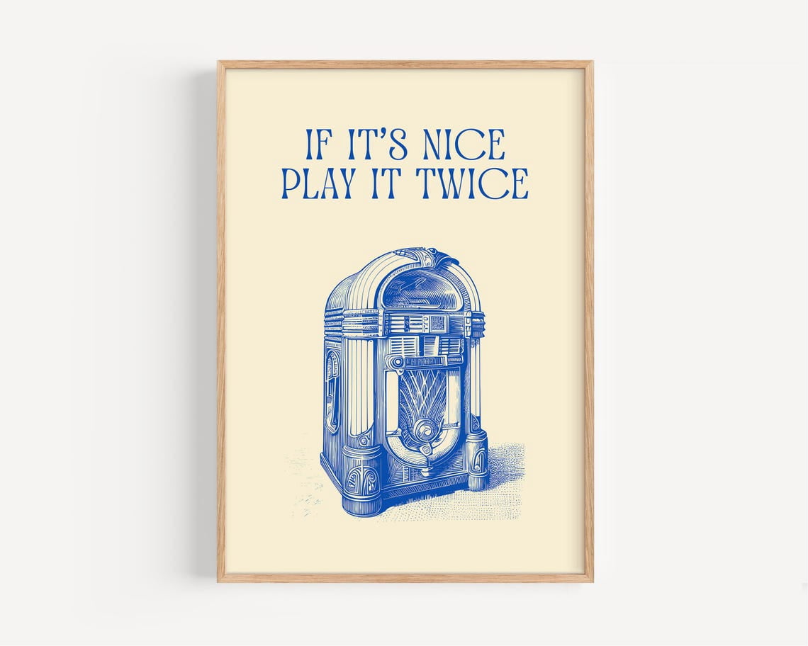 Miluva Retro Groovy Print Jukebox Poster, If It'S Nice Play It Twice Poster, Music Wall Art ...