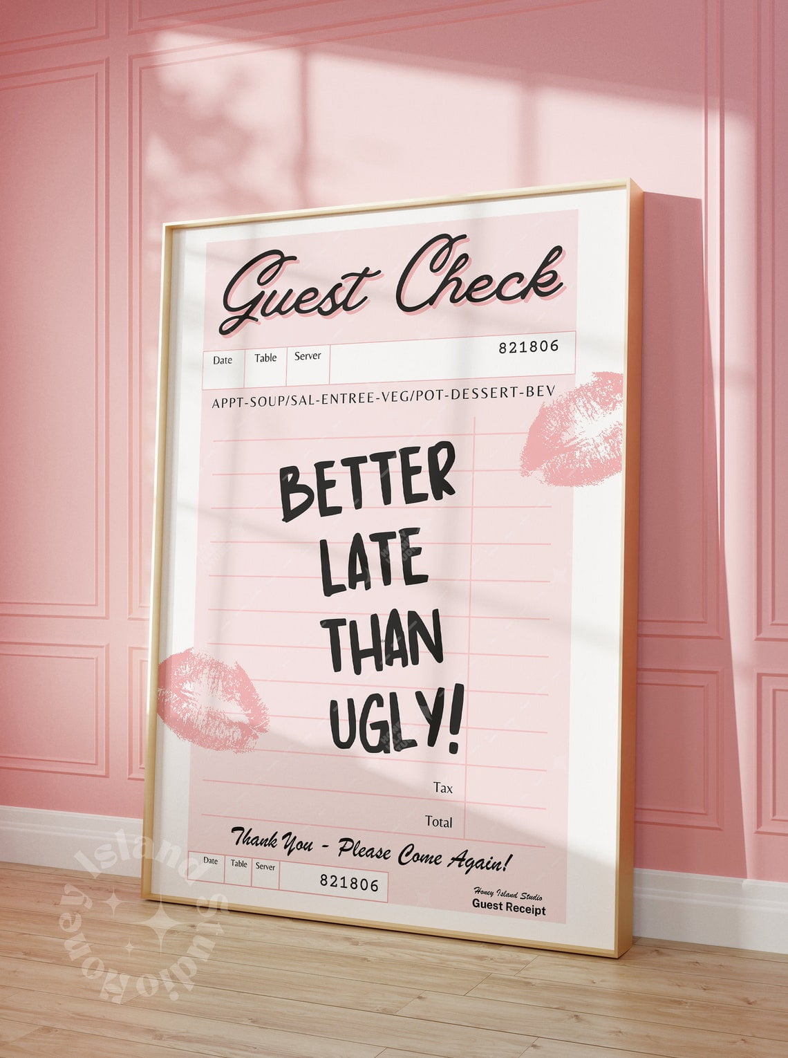 Miluva Retro Guest Check Better Late Than Poster, Print, Trendy Pink ...