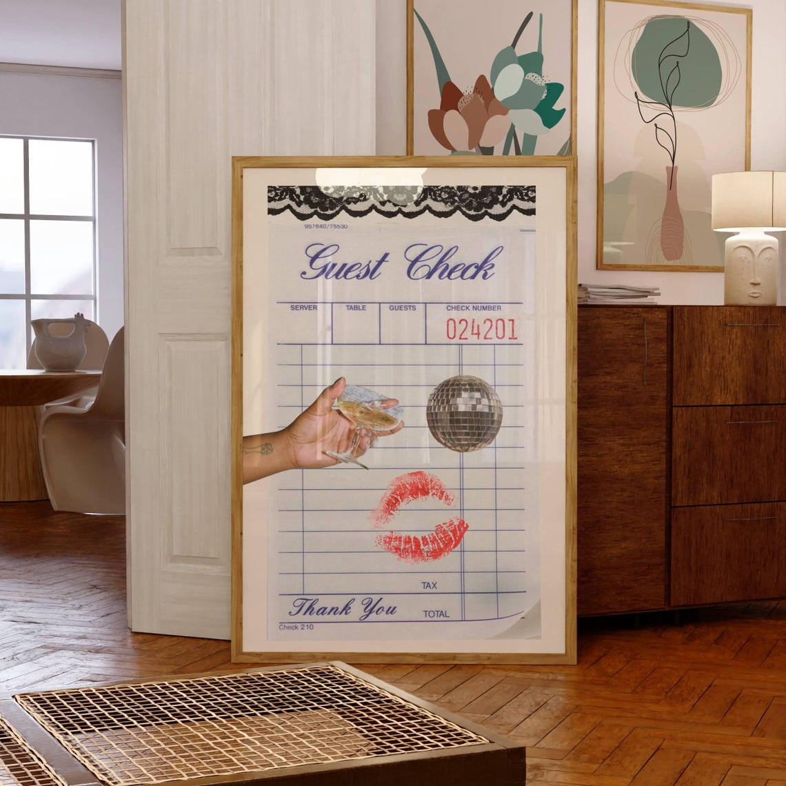Miluva Retro Guest Check Printable Art - Glam Disco Ball And Lipstick ...