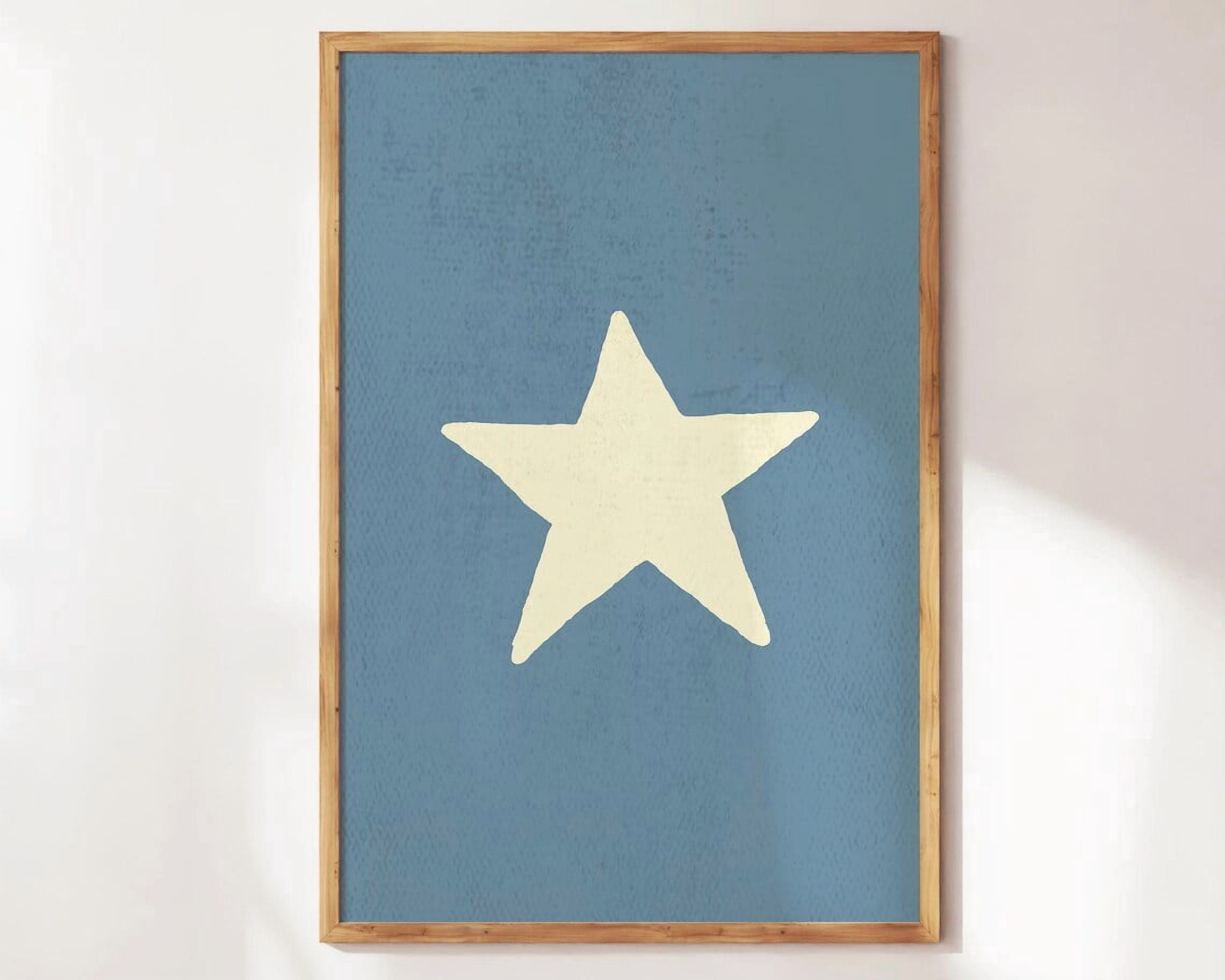 Miluva Retro Hand Drawn Star Wall Art, Blue Wall Art, Blue Stars Print ...