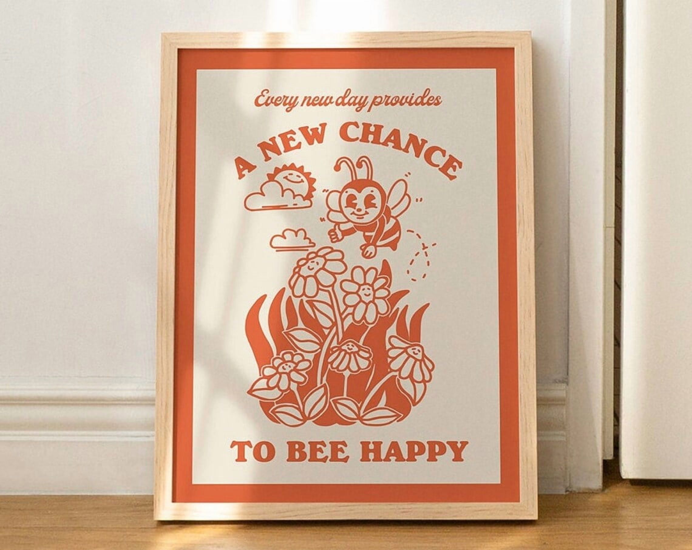 Miluva Retro Honey Bee Wall Print, Bumble Bee Poster Print, Positivity ...