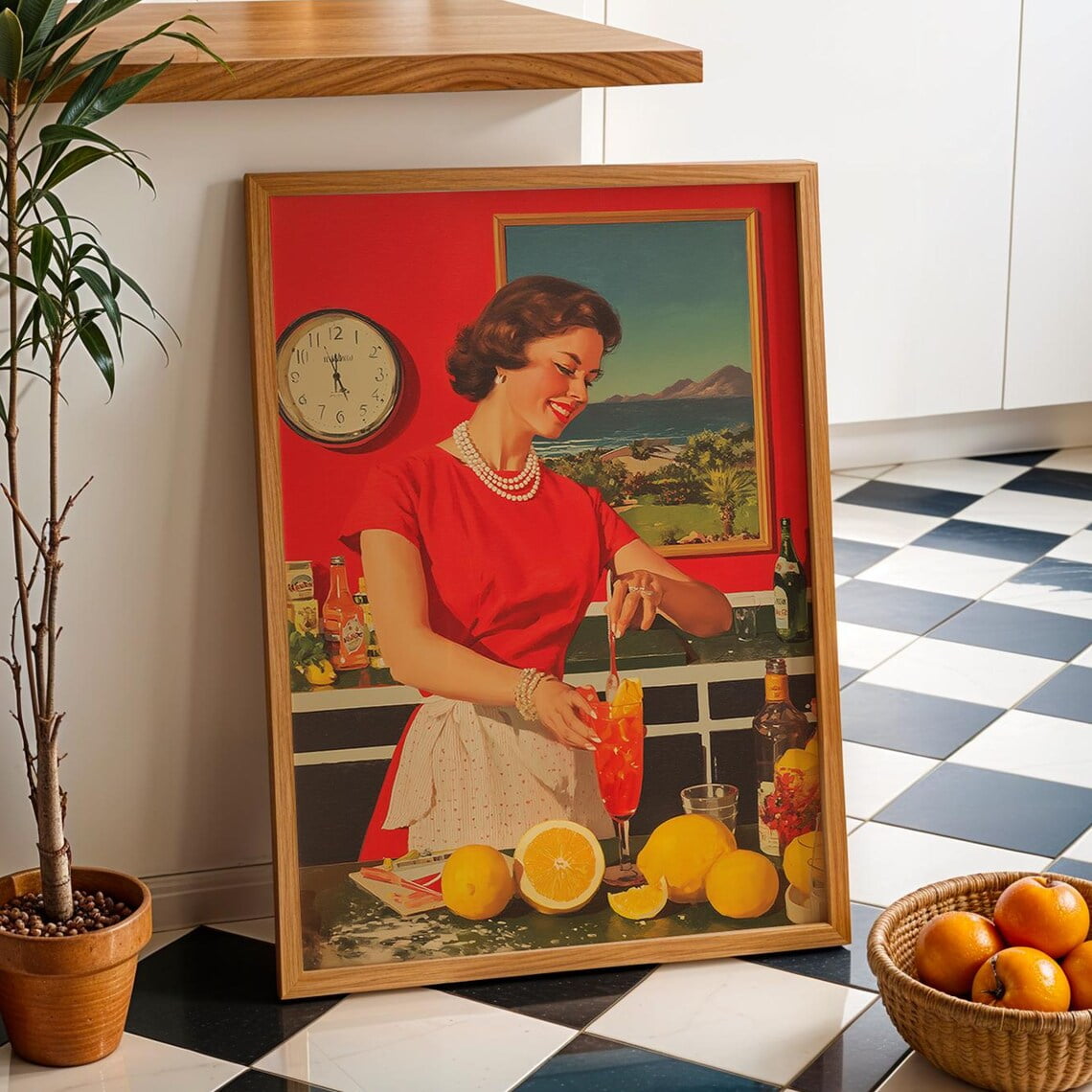 Miluva Retro Kitchen Wall Art, Vintage 1950S Housewife Making Aperol ...