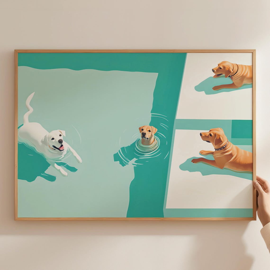 Miluva Retro Labrador Dog Print, Poster For Dogs Room, Animal Swimming ...