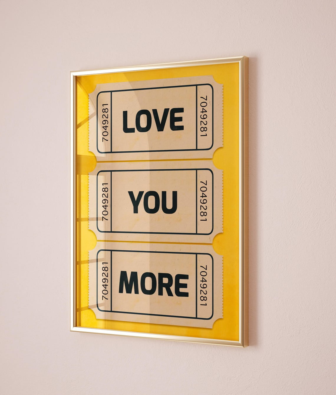 Miluva Retro Love Ticket Wall Art - Love You More Print, Yellow Retro ...