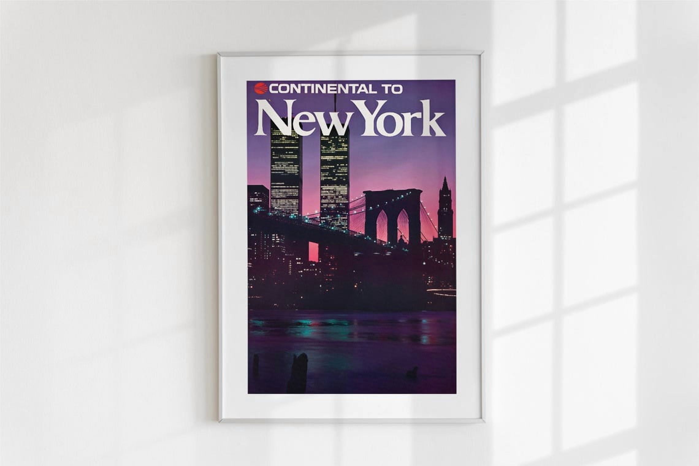 Miluva Retro New York Skyline Poster - Brooklyn Bridge And Twin Towers ...
