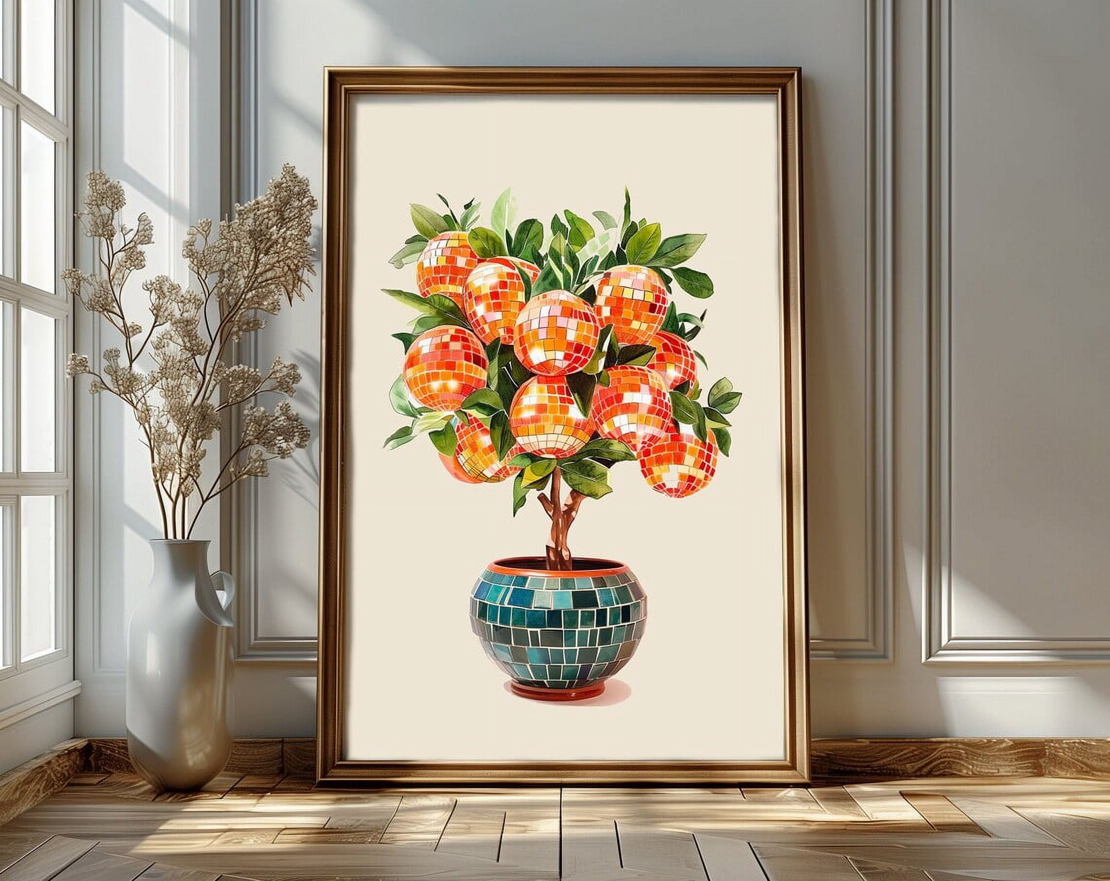 Miluva Retro Orange Tree Disco Mirror Ball Print, Glam Disco Ball ...