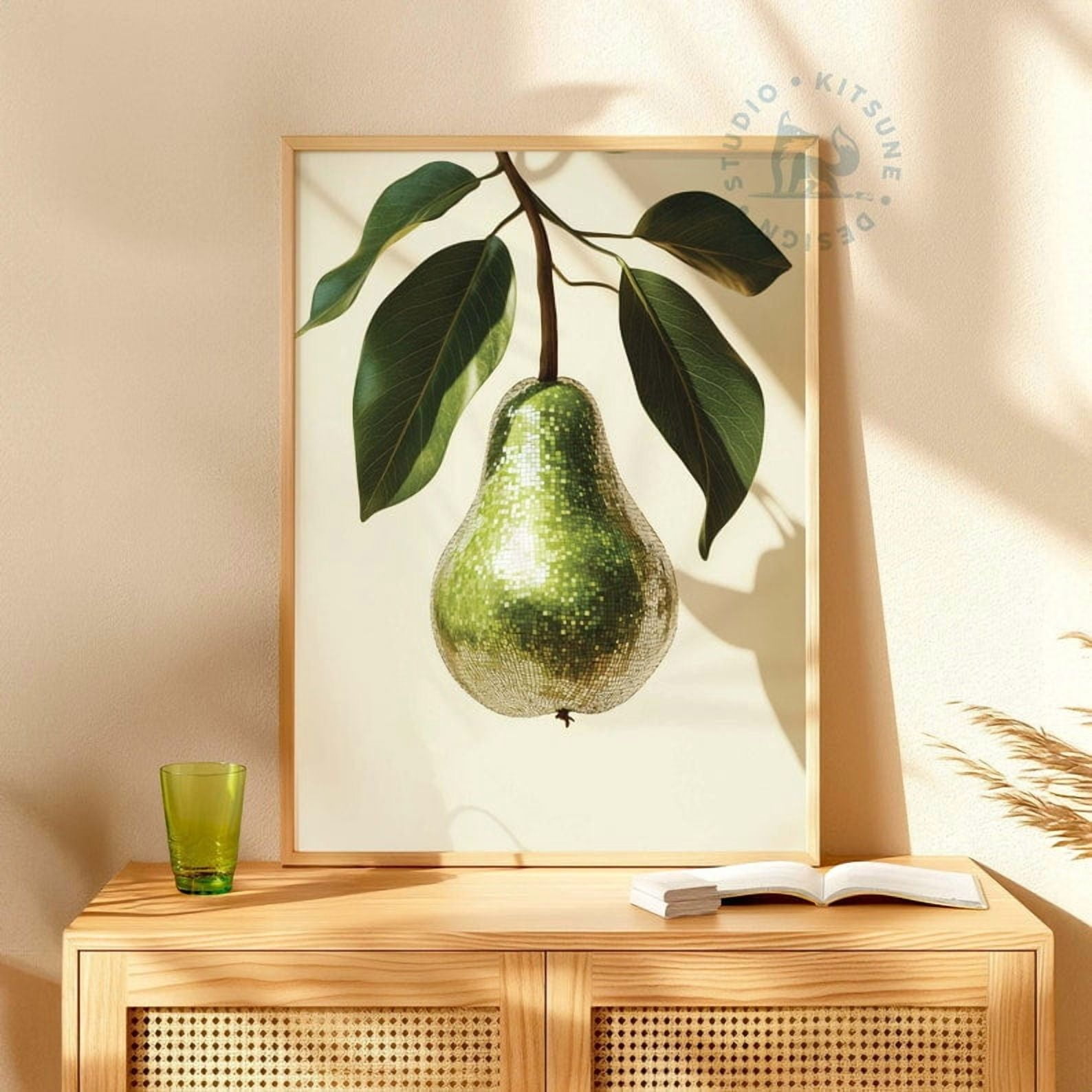 Miluva Retro Pear Disco Ball Print, Kitchen Print, Bar Poster, Funky ...