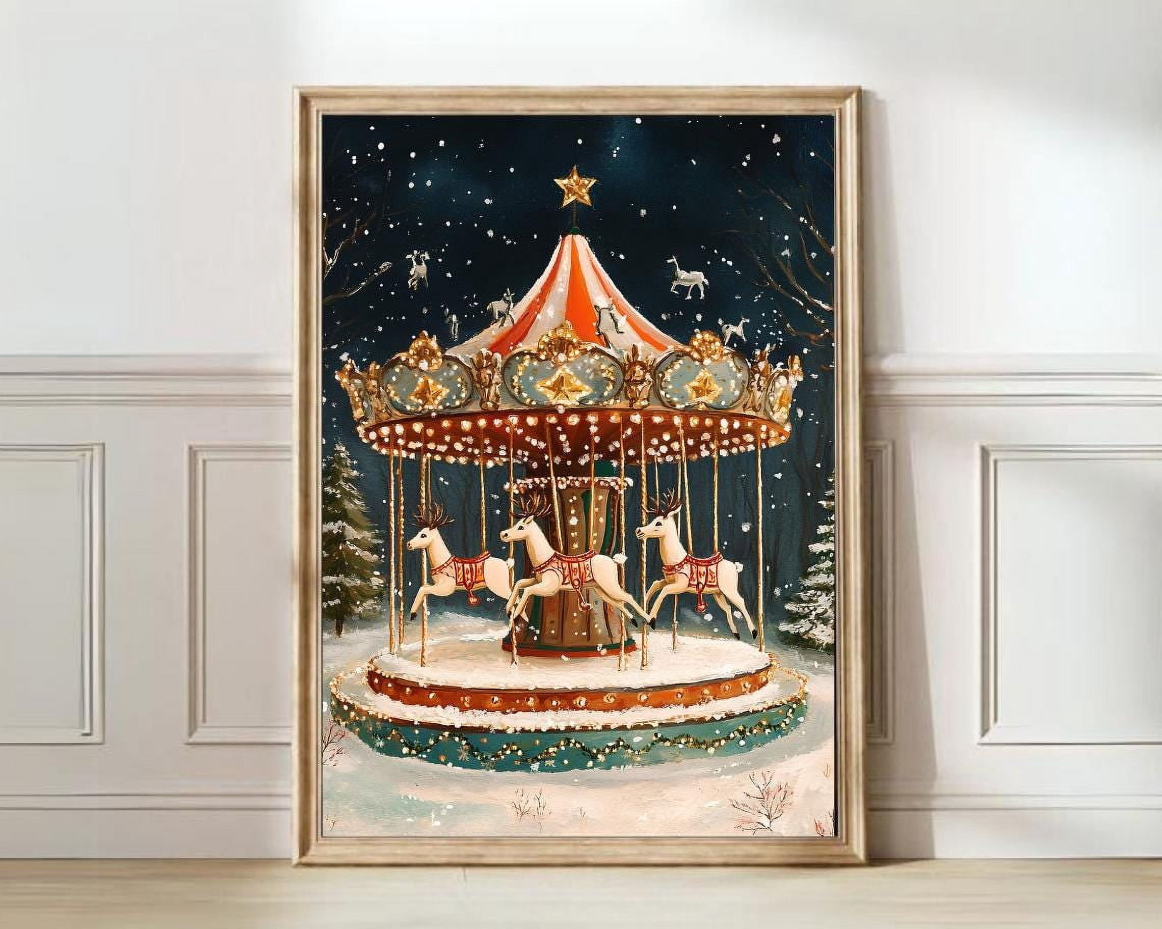 Miluva Retro Print Colorful Carousel Reindeer Print Bright Holiday ...