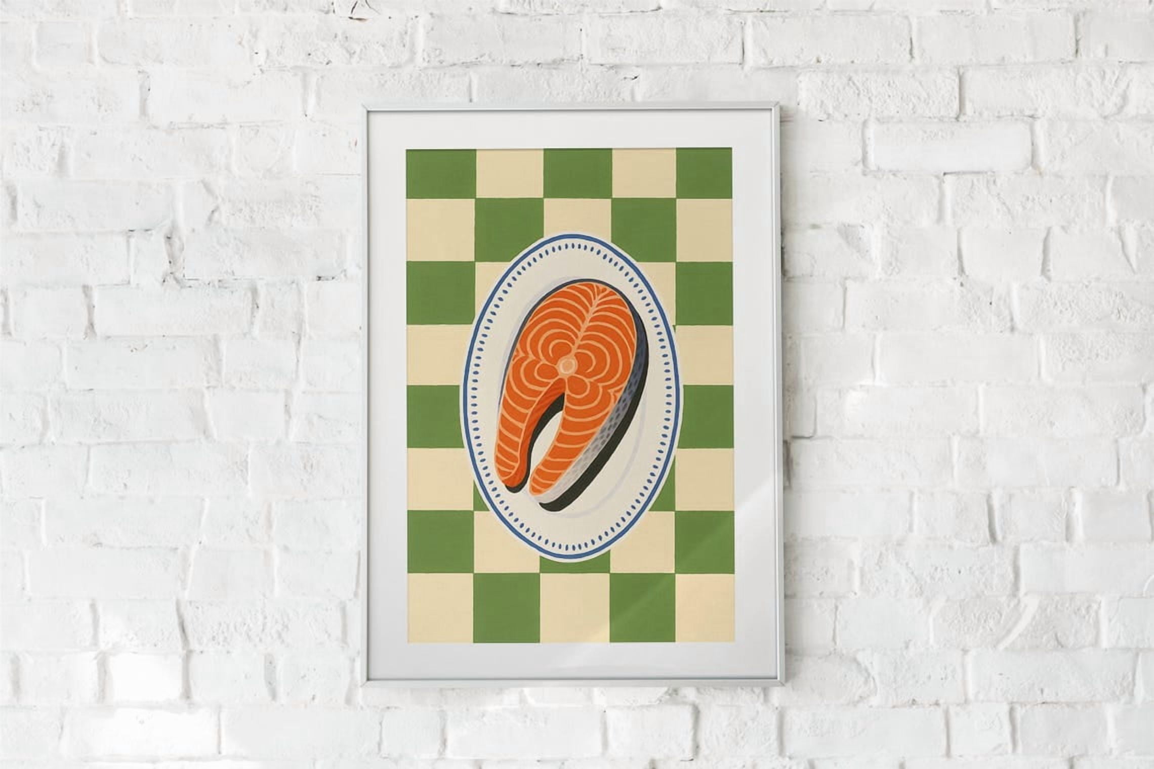 Miluva Retro Salmon Steak Kitchen Wall Art Mid Century Modern Food ...