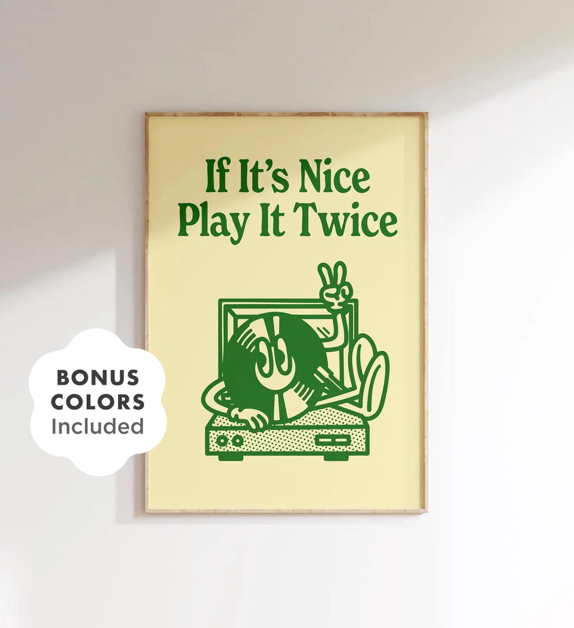 Miluva Retro Vinyl Wall Art Printable, Green Turntable Poster With Play ...