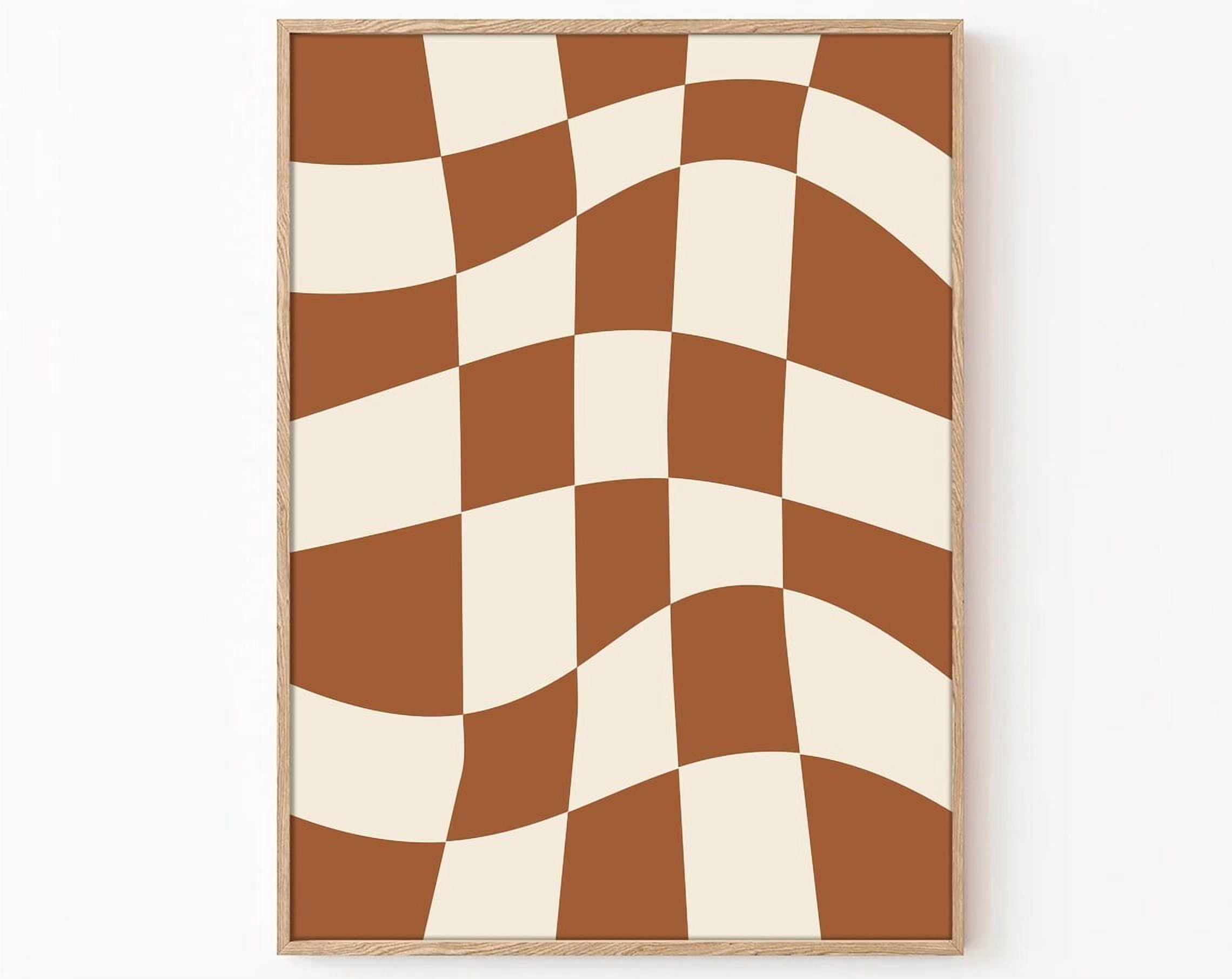 Miluva Retro Wall Art, Rusty Colour Poster, Orange Poster, Checkered ...
