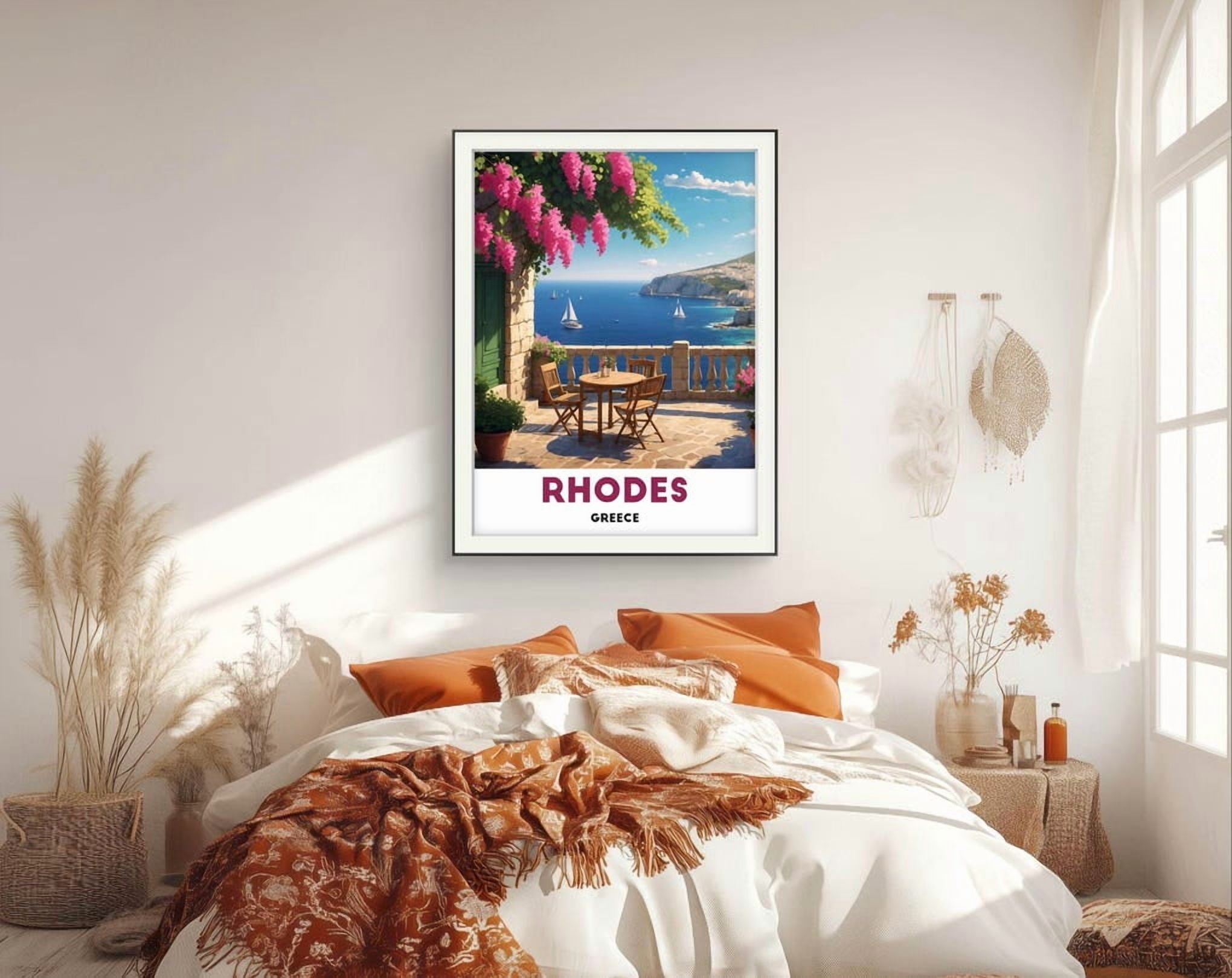 Miluva Rhodes Poster, Stunning Mediterranean Balcony View, Coastal Wall ...