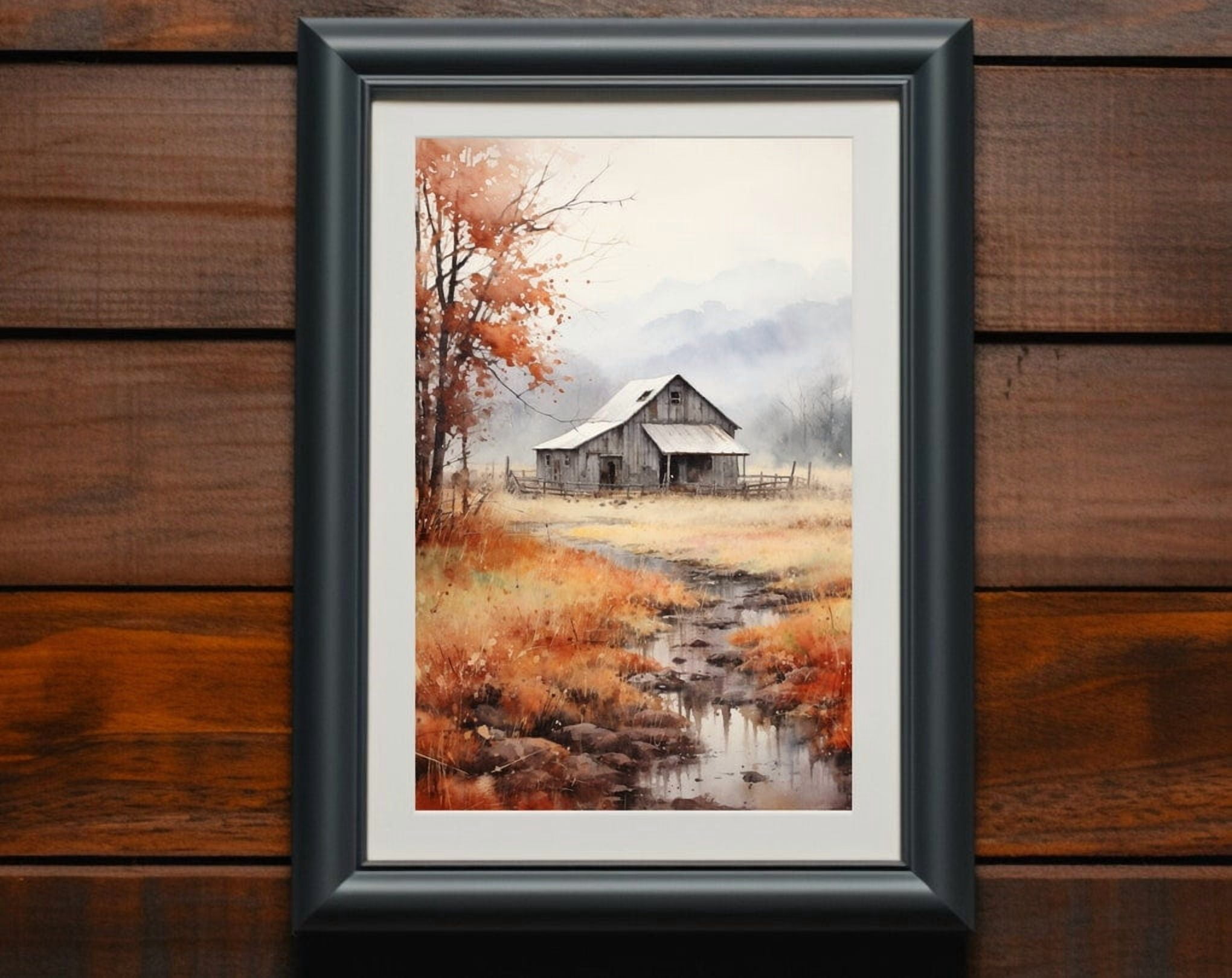 Miluva Rustic Barn GiclÃ©e Print Orange Fall Leaves & Misty Blue ...