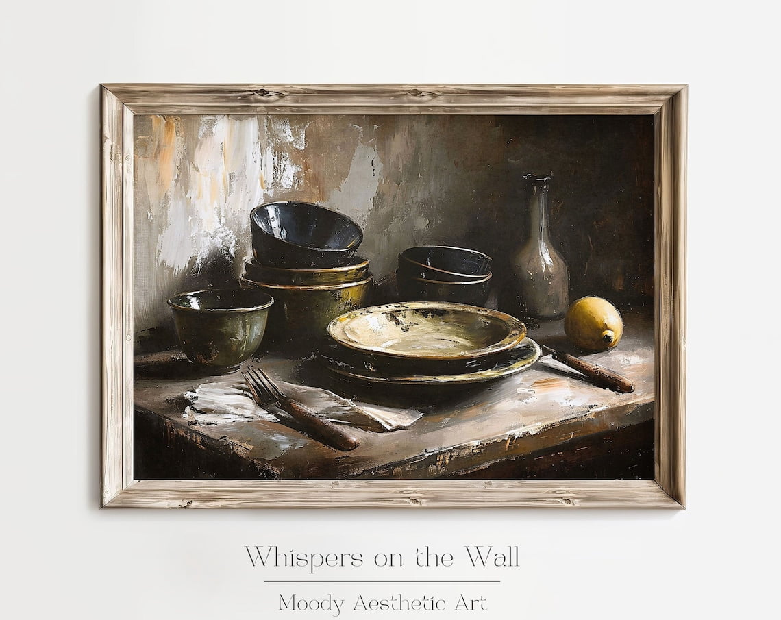 Miluva Rustic Kitchenware Art Print, Moody Farmhouse Wall Decor ...
