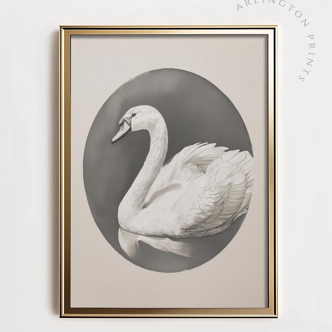 Miluva Rustic Muted Oval Swan Art, Printable Vignette Bird Illustration ...