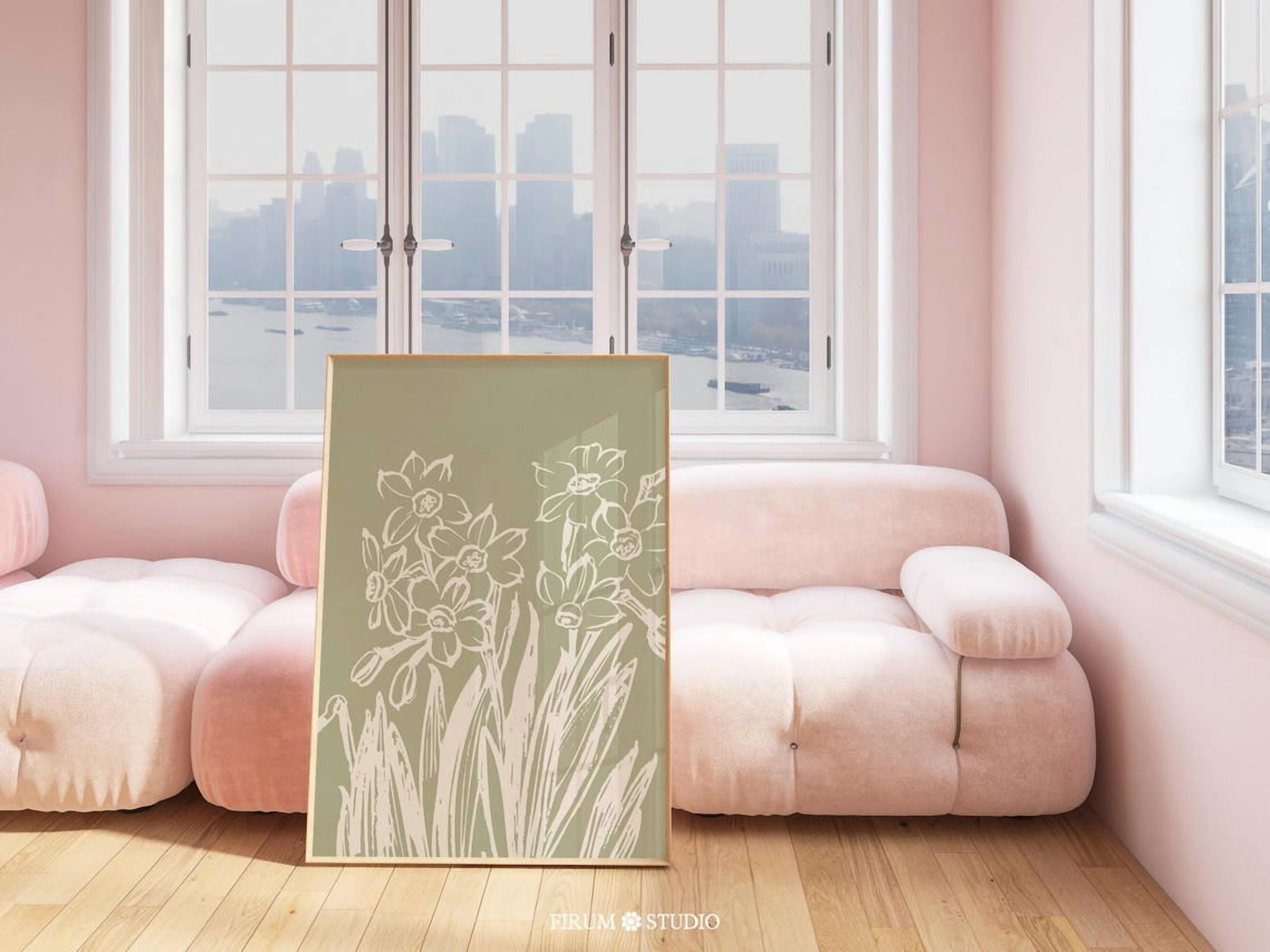 Miluva Sage Green Daffodil Printable Wall Art, Pastel Aesthetic Abstract Floral Kitchen Art ...