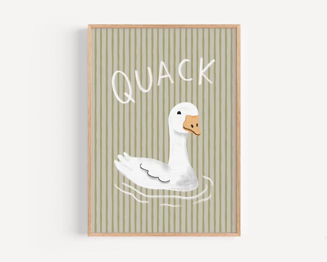 Miluva Sage Green Duck Printable Wall Art, Cute Animal Nursery Decor ...