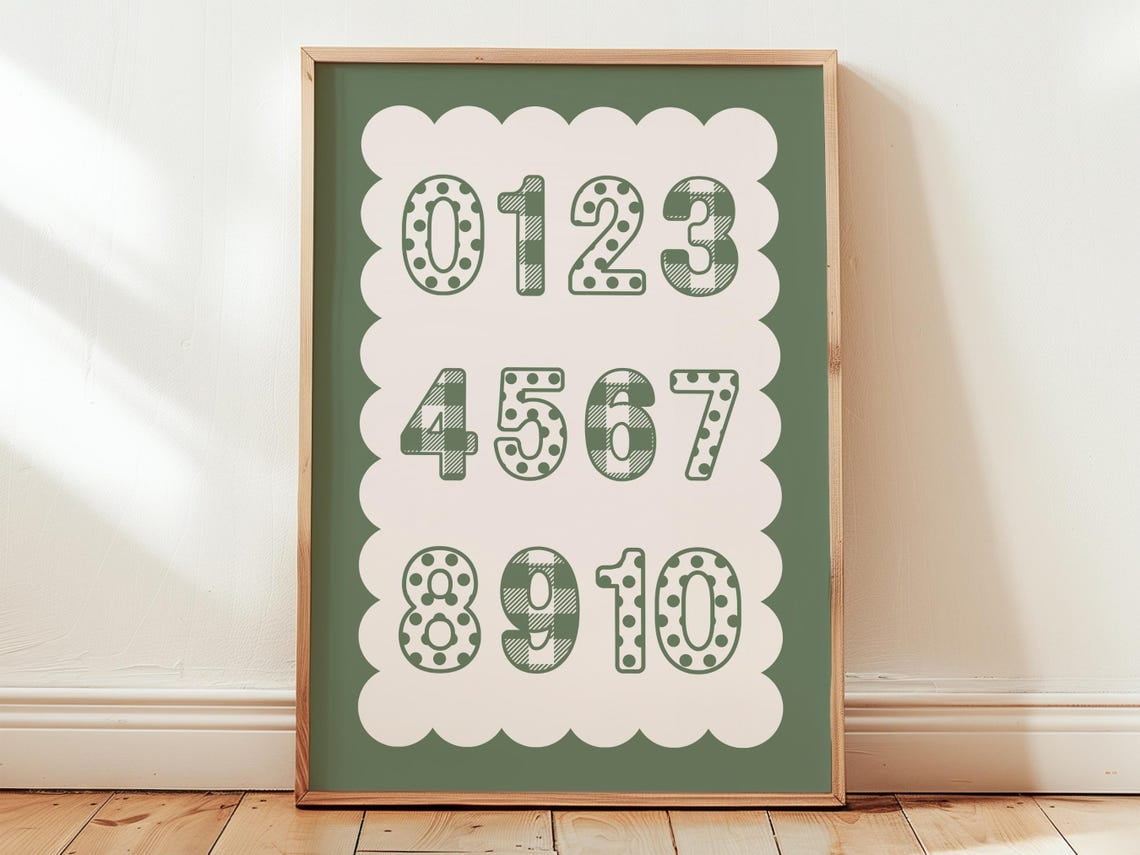 Miluva Sage Green Numbers Print Kids Playroom Printable Wall Art ...