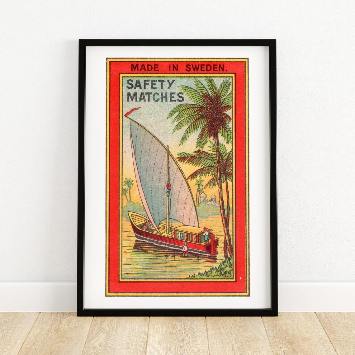 Miluva Sailboat Safety Matches Art Print Vintage Swedish Label Design ...