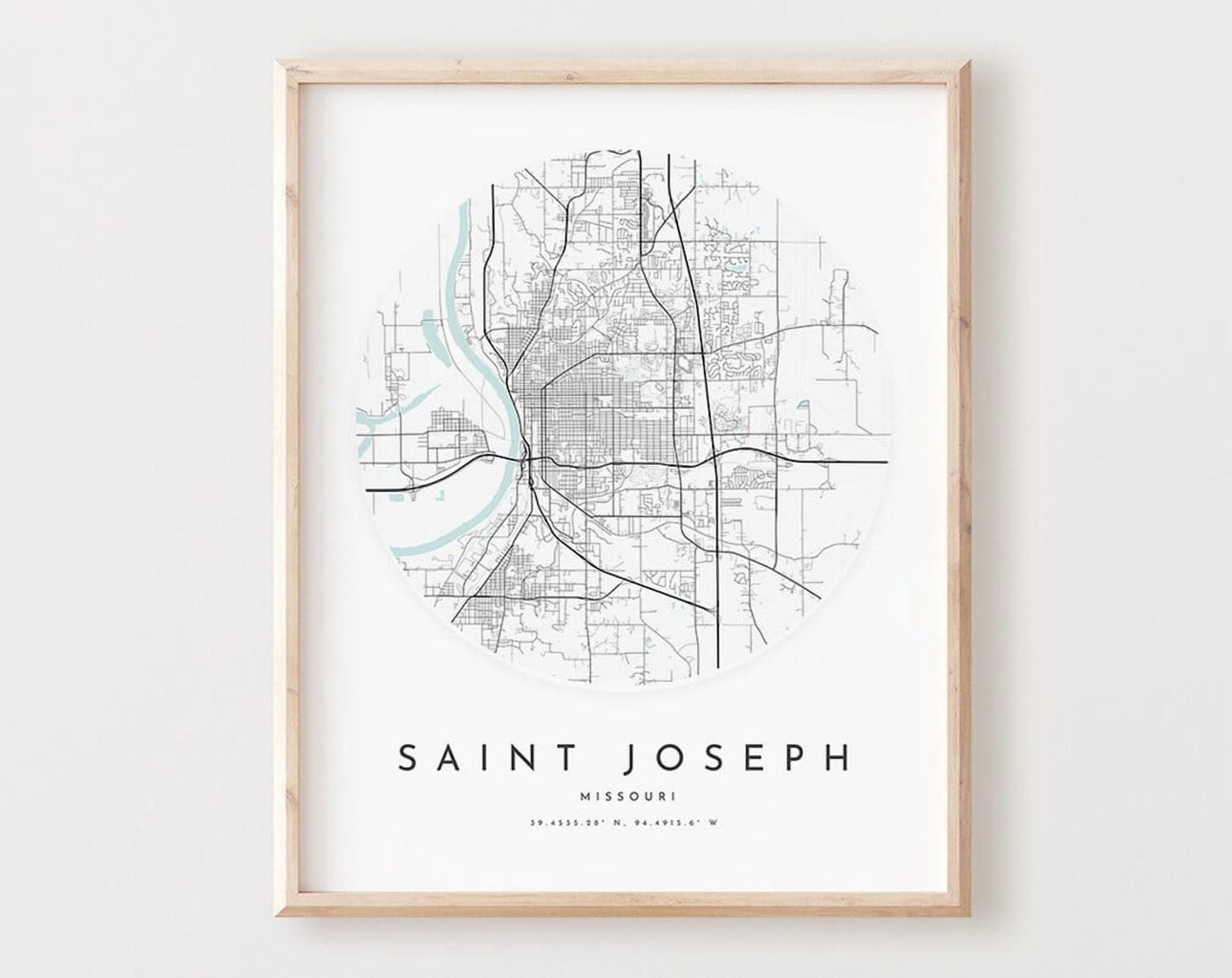 Miluva Saint Joseph Map Print, Saint Joseph Map Poster City Wall Art ...