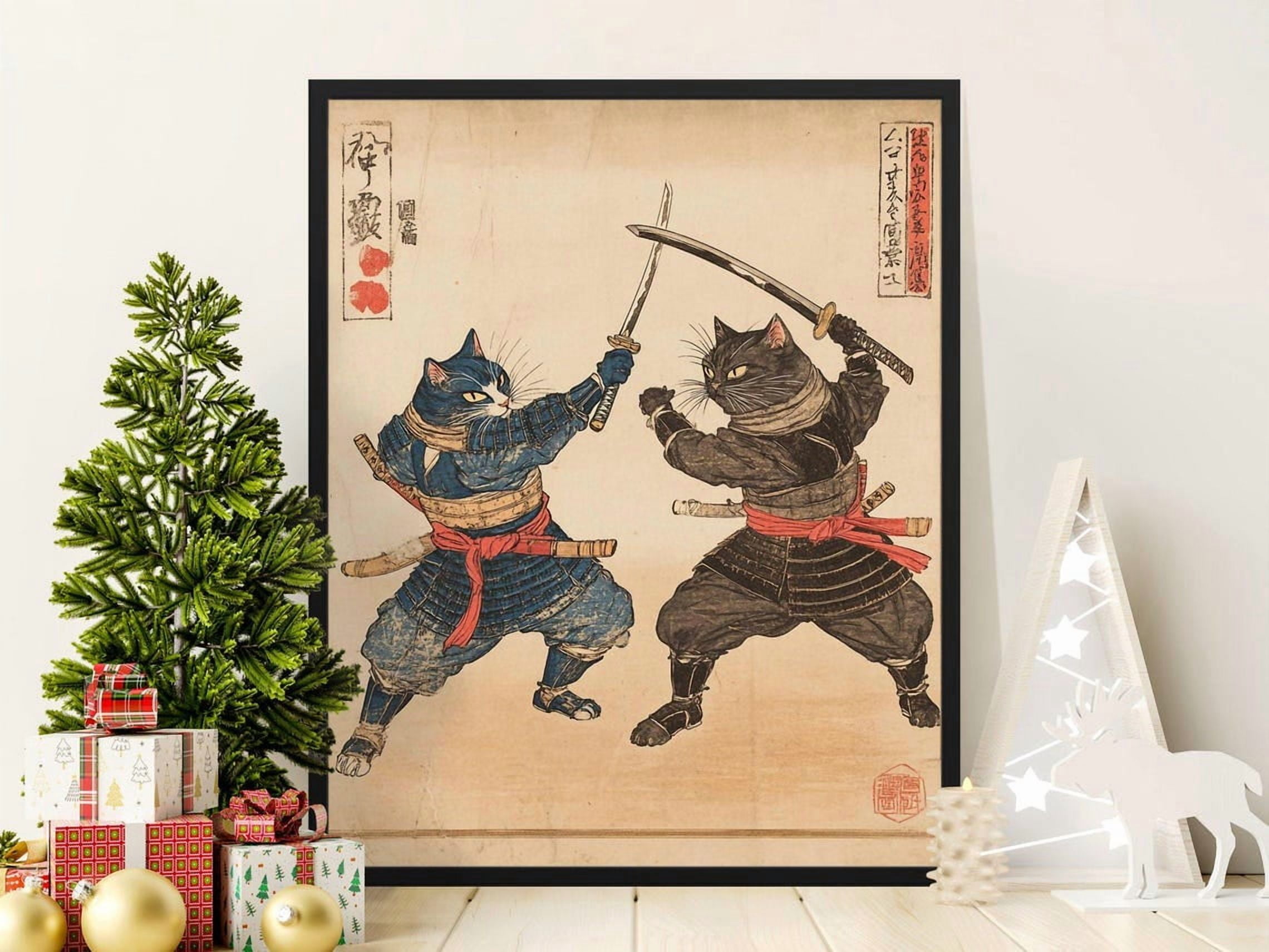Miluva Samurai Cats Poster, Japanese Art, Cat Warrior Print, Feline ...