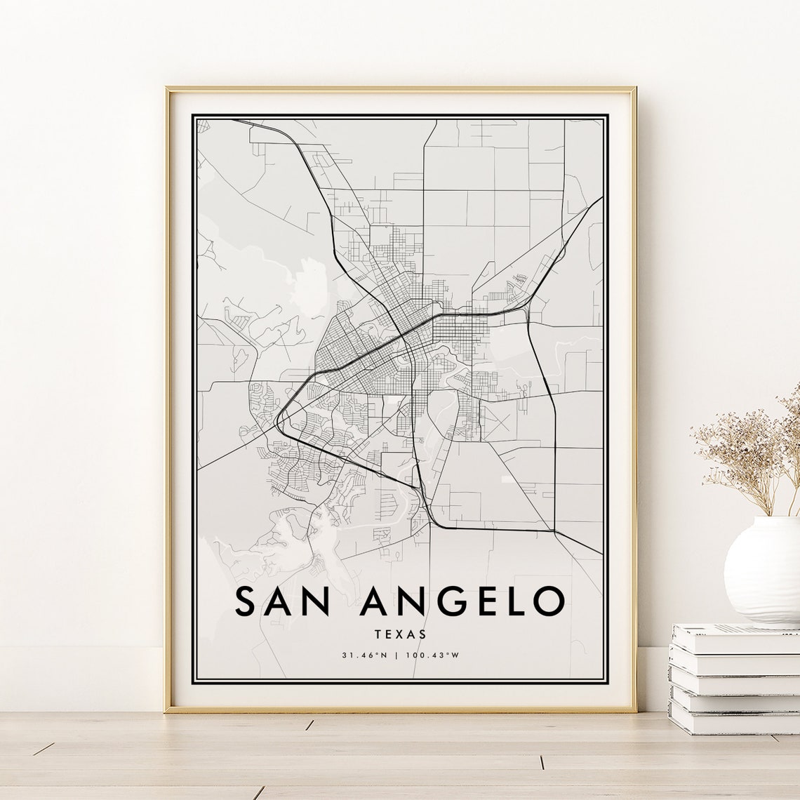Miluva San Angelo Map Print, Usa Tx San Angelo Texas City Map Poster ...