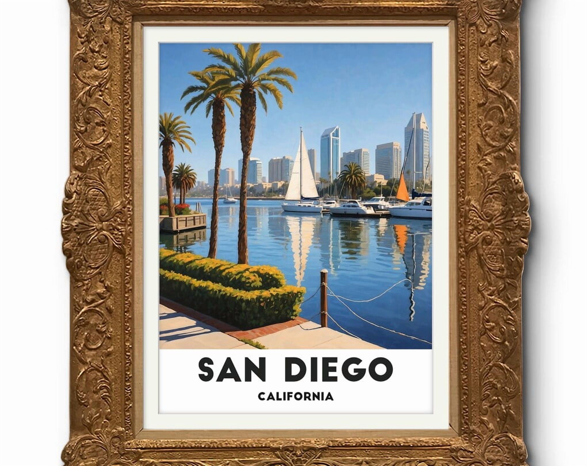 Miluva San Diego Marina Poster California Waterfront Skyline, Sailboat ...