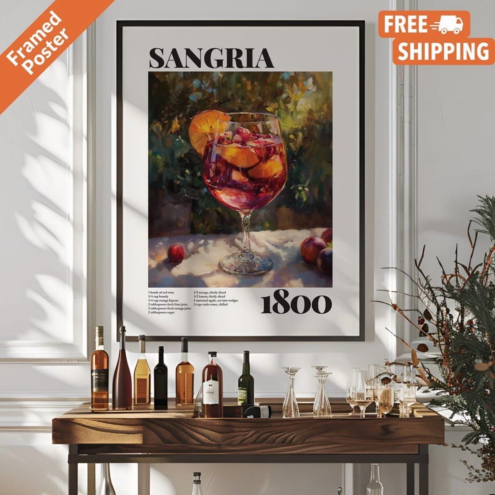 Miluva Sangria Cocktail Poster, Bar Cart Decor, Bar Wall Art, Wine ...