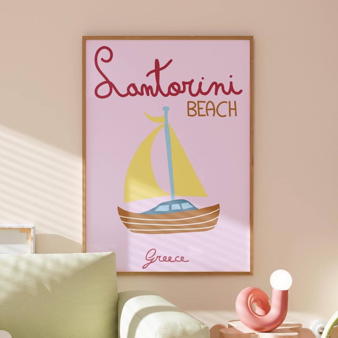 Miluva Santorini Poster, Preppy Travel Wall Art, Minimal Tropical Print ...