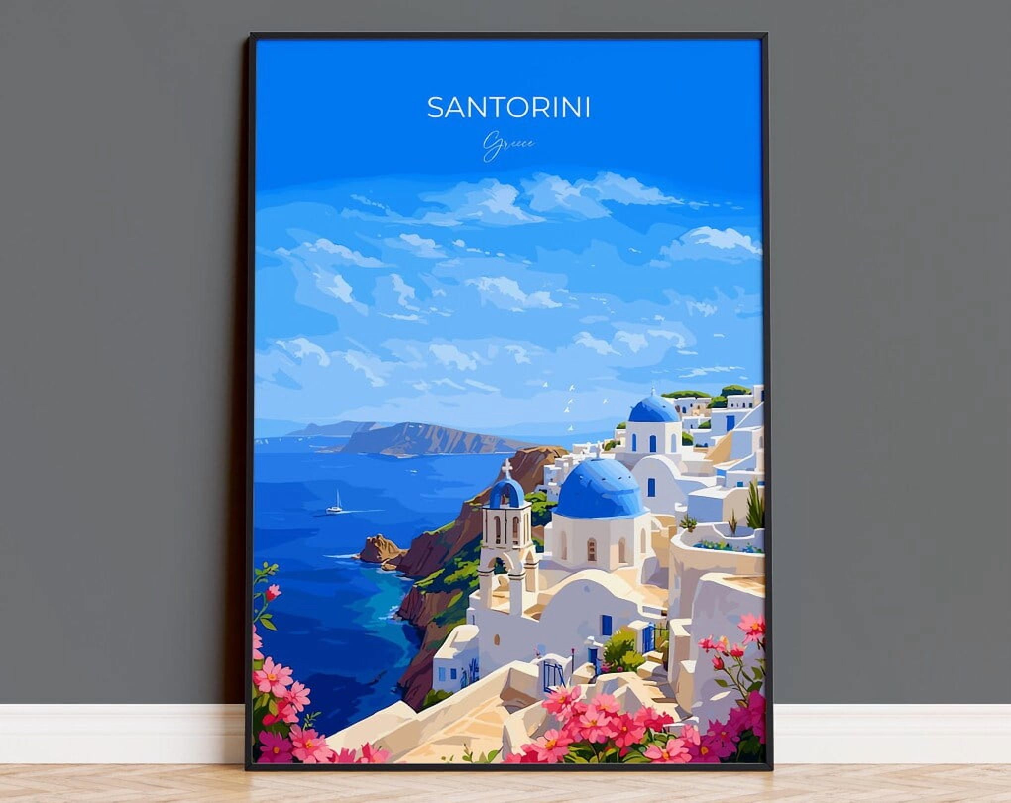 Miluva Santorini Travel Poster, Travel Print Of Santorini, Greece Gift ...