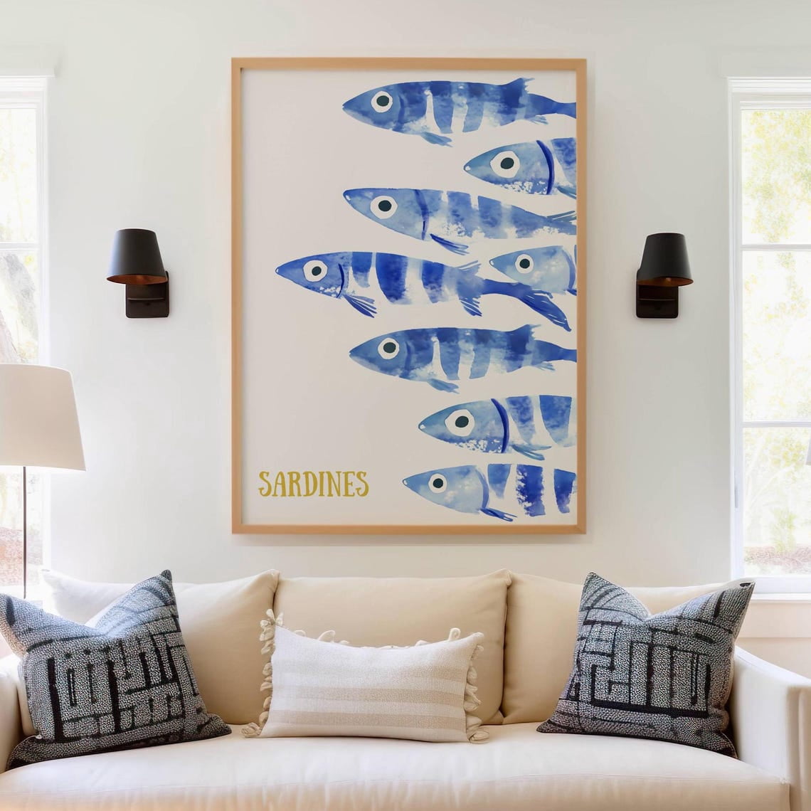 Miluva Sardine Poster, Blue Fish Print For Coastal Decor - Nautical ...