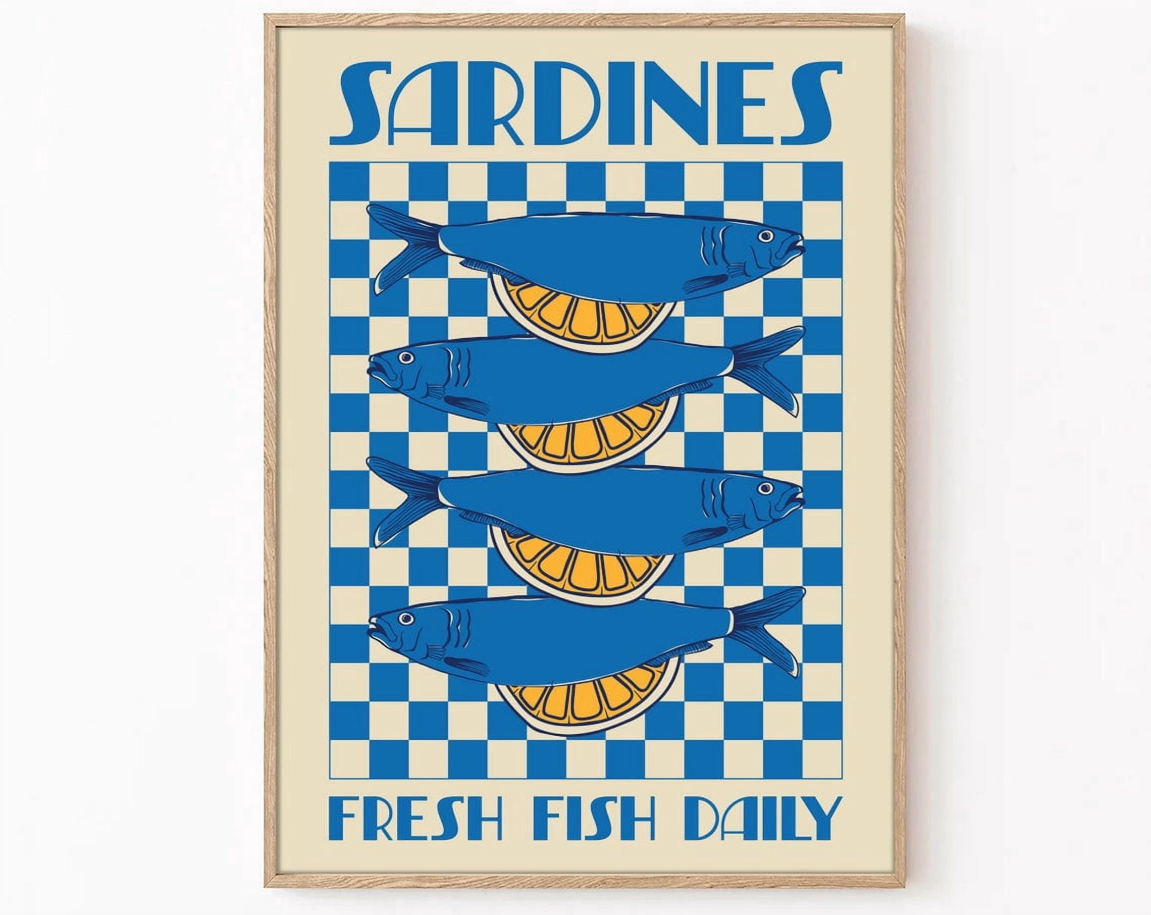 Miluva Sardines Retro Poster, Fish Print, Sardines Wall Art, Retro Food ...