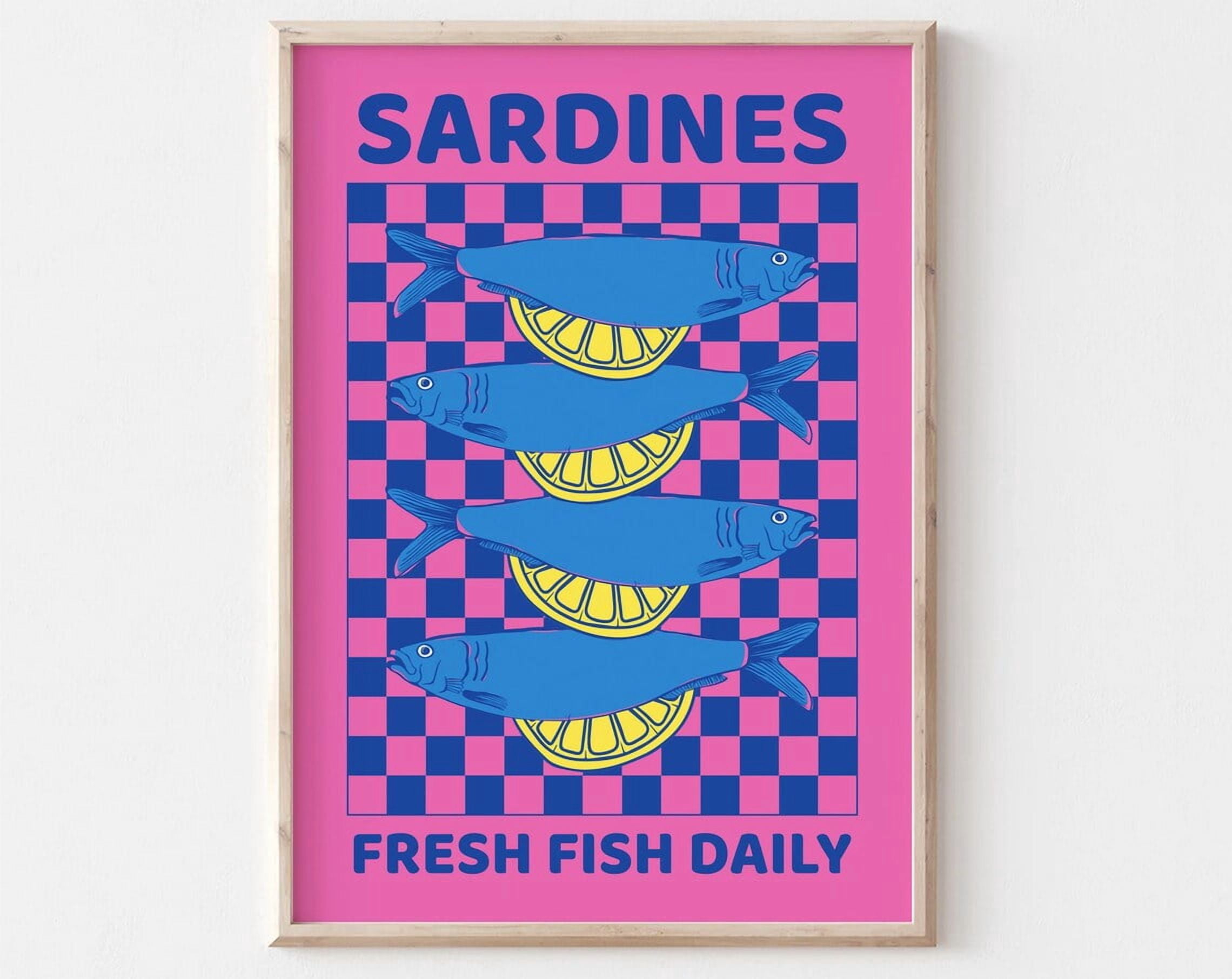 Miluva Sardines Wall Art, Pink Kitchen Wall Art, Sardines Print ...