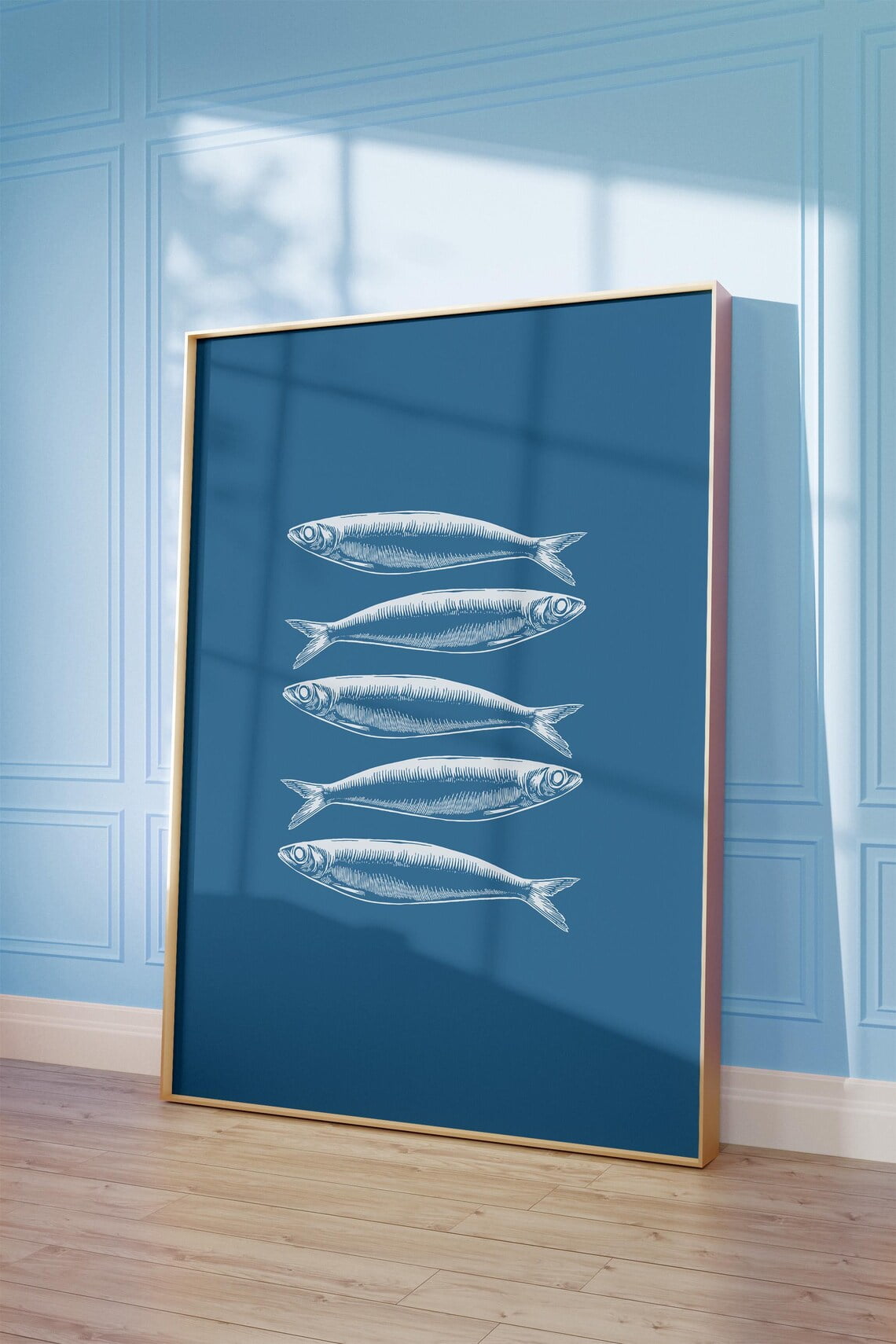 Miluva Sardines Wall Art Print, Blue Coastal Wall Art, Beachy Wall Art ...