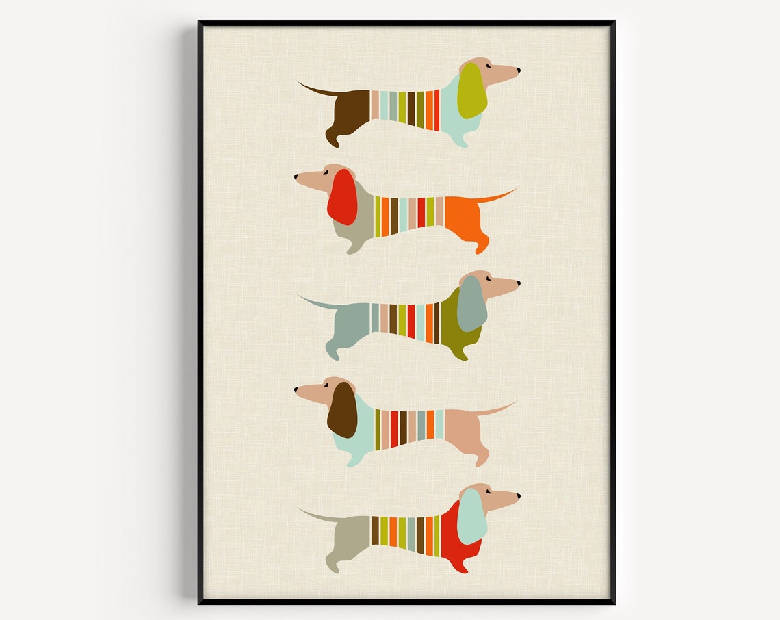 Miluva Sausage Dog, Printable Wall Art, Mid Century Modern, Wall Art ...