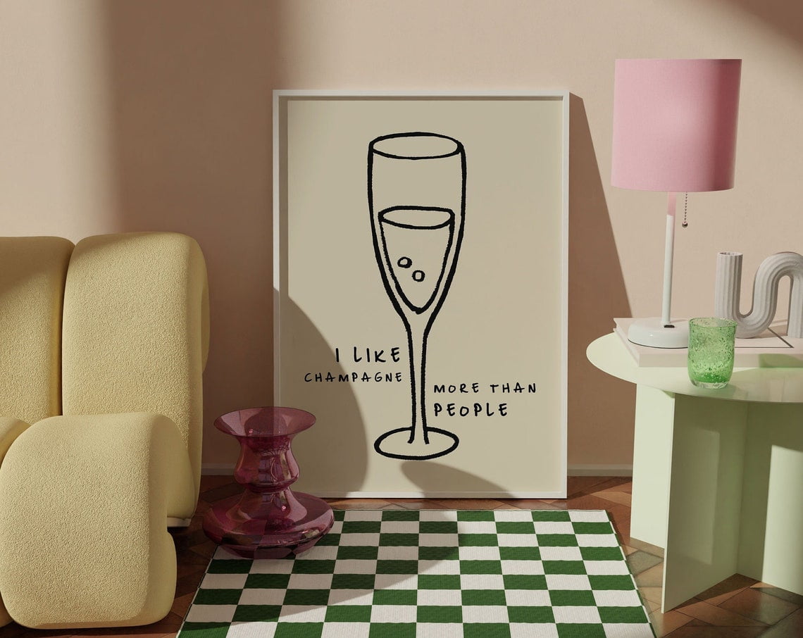 Miluva Saying Champagne Print, Drinks Poster, Bar Wall Decor, Kitchen ...
