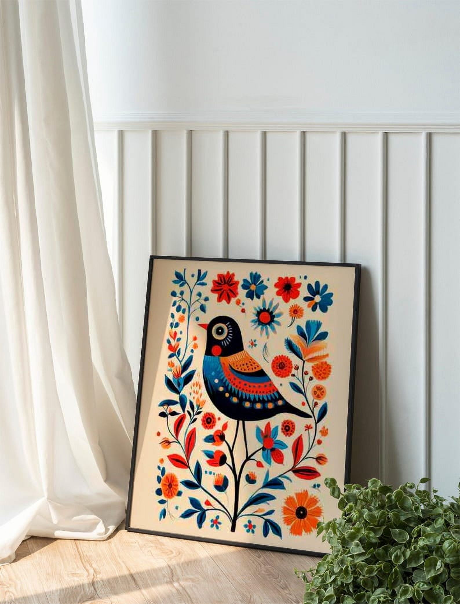 Miluva Scandinavian Folk Art Prints, Nordic Bird And Floral Posters ...