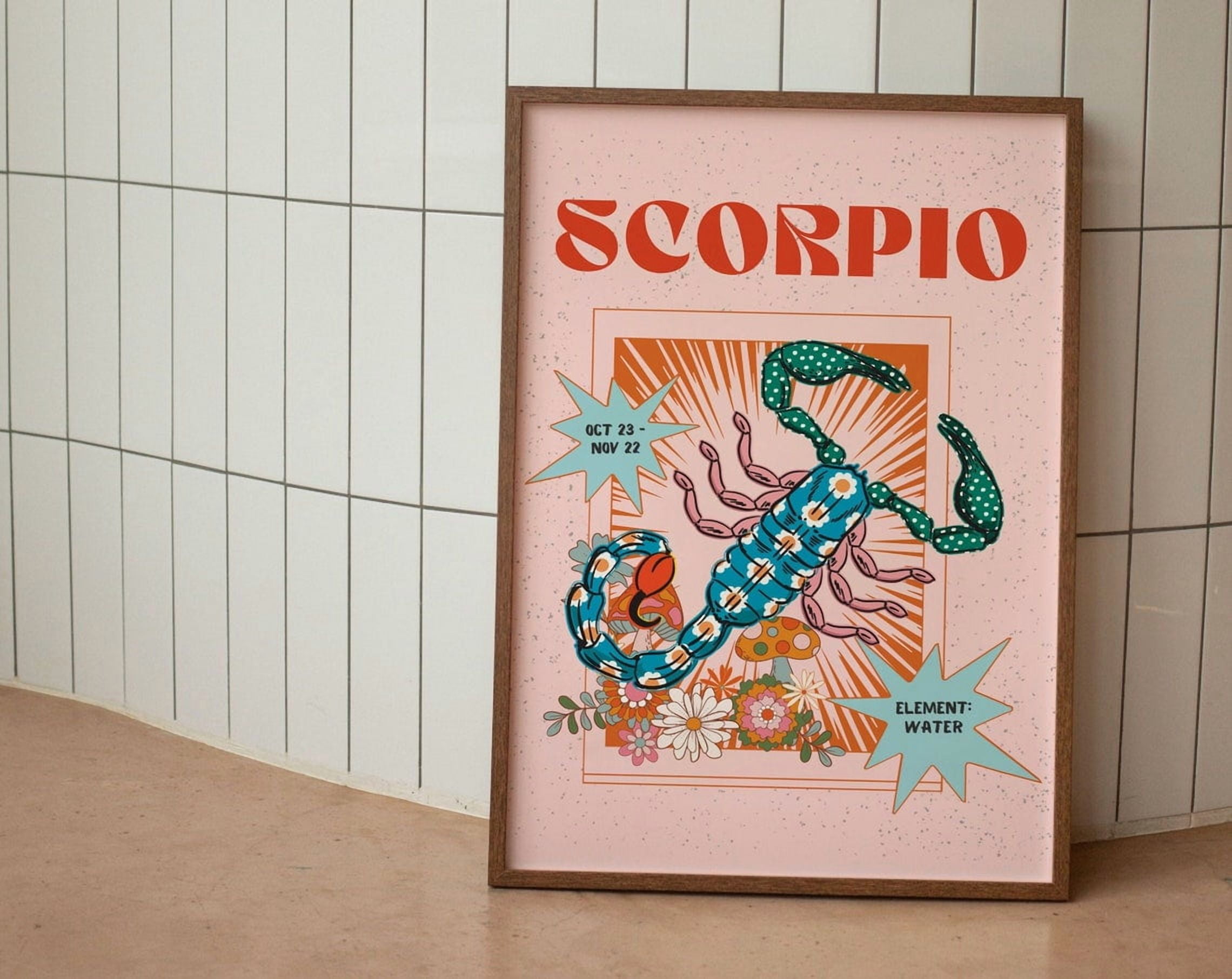 Miluva Scorpio Poster, Zodiac Print, Scorpio Retro Wall Decor, Print ...