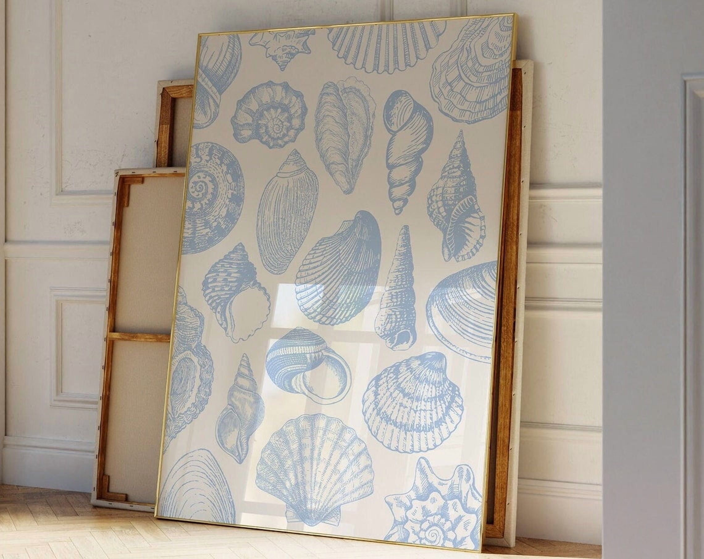 Miluva Sea Shells Pastel Blue Print Vintage Line Art Coastal ...
