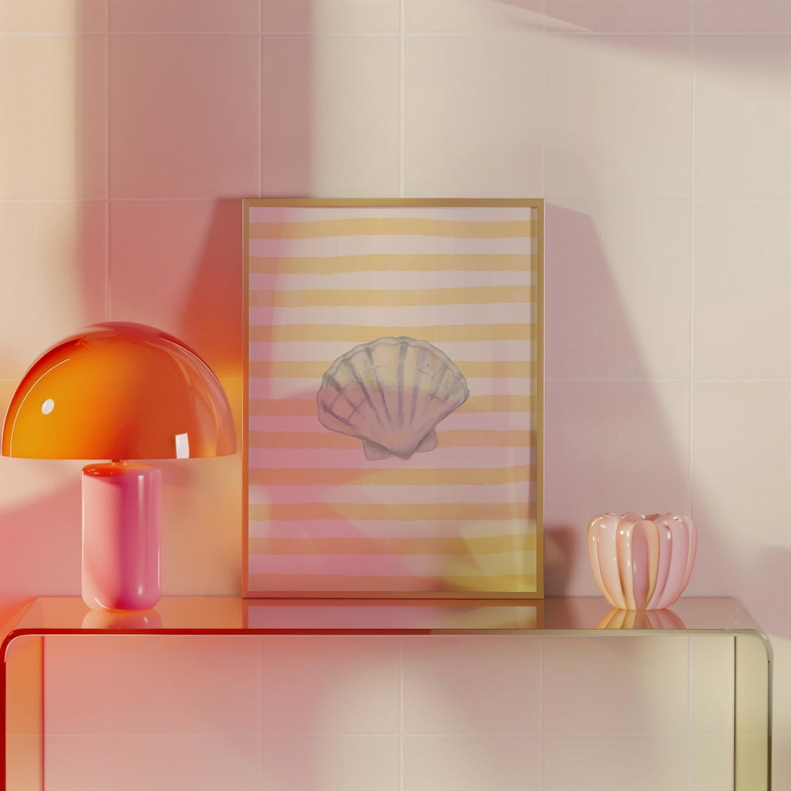 Miluva Seashell Poster, Trendy Coastal Print, Yellow Blue Poster ...